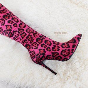 Cape Robbin | Shoes | Hot Pink Leopard Thigh High Heel Boots | Poshmark